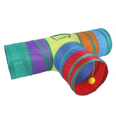 China Pet Cat Tunnel Cat Rainbow Three-Way Interactive Cat Toy Drill Bucket Folding Cat Toy for sale
