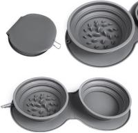China Travel Dog Bowl Collapsible Slow Feeder Double Pet Bowl Silicone Mat for sale