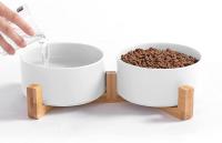 China Raised Slow Feeder Dog Bowl With Non-Slip Wood Stand Medium Sized for sale