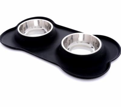 China Silicone Pet Dog Stainless Steel Cat Bowl Meal Pad Portable for sale