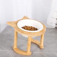 China Cat Protection Cervical Vertebra Double Bowl Raised Ceramic Bamboo Wood for sale