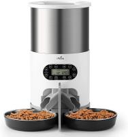 China Dog Feeding Stainless Steel Pet Food Dispenser With Two Way Splitter for sale