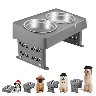 China Collapsible Double Elevated Dog Water Bowl Adjustable Stainless Steel for sale