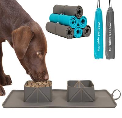 China Double Collapsible Dog Bowls Travel Portable With Silicone Mat for sale