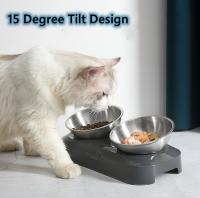 China 15° Tilted Raised Stainless Steel Indoor Cats Bowls With Stand For Food And Water for sale