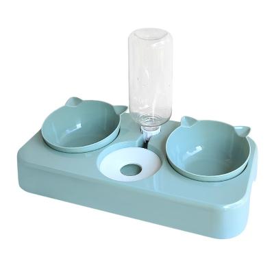 China Pet Double Bowl Anti-Wet Mouth Neck Guard Dog Food Bowl Multi-Purpose Automatic Drinking Bowl for sale
