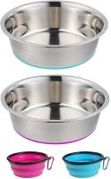 China Deep Stainless Steel Anti-Slip Dog Cat Bowls with No-Spill and Non-Skid Rubber Bottom for sale