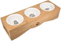China Raised Ceramic 3 Puppy Bowl Set Triple With Bamboo Stand for sale