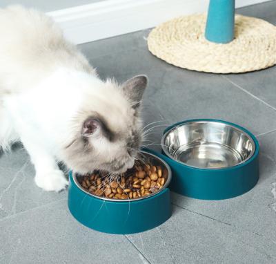 China Stainless Steel Double Pet Feeder Bowls With Non Slip Bottom for sale