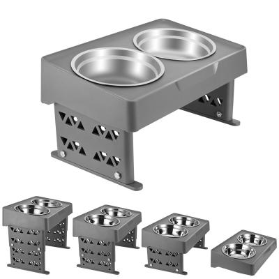 China Stainless Steel Elevated Pet Feeder Bowls Tableware Slip Neck Protection Adjustable Lifting for sale