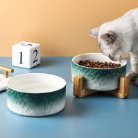 China Ceramic Dog Bowl Non Slip Wood Stand For Small Medium Pet for sale