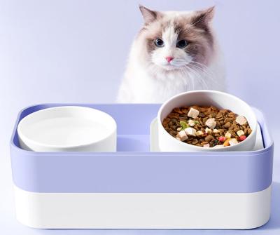 China Elevated Neck Guard Cat Food Dispenser With Leak Proof Fence for sale
