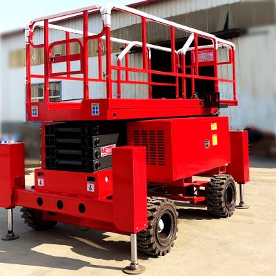 China 12m Off Road Type Automatic Lifter Table Full Electric Mobile Hydraulic Scissor Fork Lift Platform Price for sale