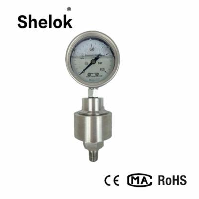 China Stainless steel glycerine or silicone oil filled diaphragm seal pressure gauge with one piece welding isolator for sale