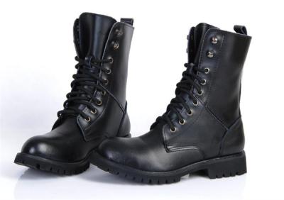 China Flat Low Heel Military Jungle Boots , Round Toe Leather Motorcycle Boots for sale