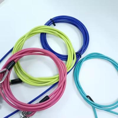 China 15ft Dog Leash Spiral Stake With Metal Spring Double Ended Steel Glue Coating Wire Traction Rope for sale