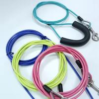 China 15ft Dog Leash Spiral Stake With Metal Spring Double Ended Steel Glue Coating Wire Traction Rope for sale