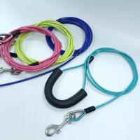 China Heavy Duty Tie Out Cable Leash with Metal Durable Spring Double-ended Steel Glue Coating Wire Traction Rope for Dogs Outdoor for sale