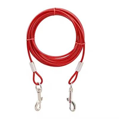 China Heavy Duty Tie Out Cable Leash with Metal Durable Spring Double-ended Steel Glue Coating Wire Traction Rope for Dogs Outdoor for sale
