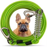 China Tie Out Cable Leash with Metal Durable Spring Double-ended Steel Glue Coating Wire Traction Rope for Dogs Outdoor for sale