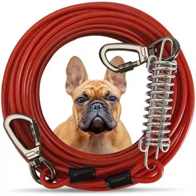 China Red Tie Out Cable Leash with Metal Durable Spring Double-ended Steel Glue Coating Wire Traction Rope for Dogs Outdoor for sale
