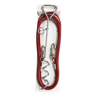 China Hand Free Dog Tie Out Cable And Stake PVC Coated With Heavy Duty Spiral Dog Stake for sale