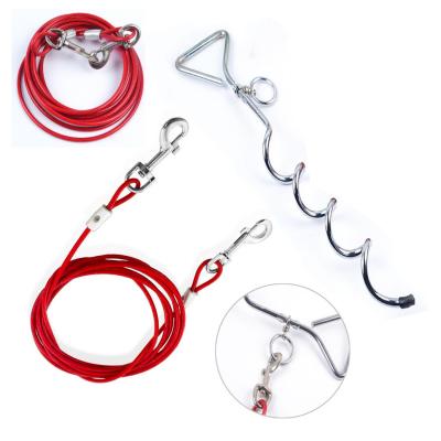 China Pet Leash Dog Tie Out Cable And Stake Up To 90lbs PVC Coated for sale