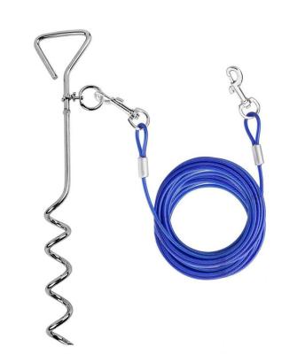 China Galvanized Steel Dog Tie Out Cable with 15 Feet Length and Rust Resistant Stake for Secure Outdoor Pet Restraint for sale
