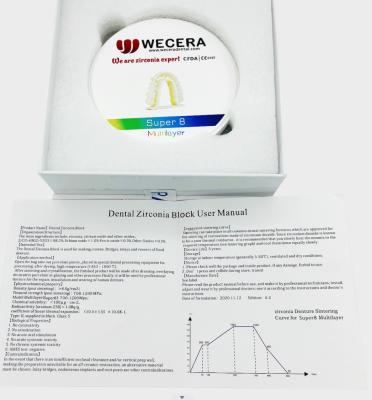 China Dental Yttria Stabilized Full Contour Zirconia Block B2 D98*25mm ISO CE Approved for sale