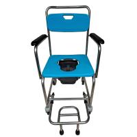 China Blue Medical Safety Shower Toilet Chair With Wheels Easy Cleaning for sale