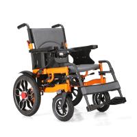 China Portable Foldable Power Chair Durable Battery and Orange Frame Electric Wheelchair for Safe Load of 130kg for sale