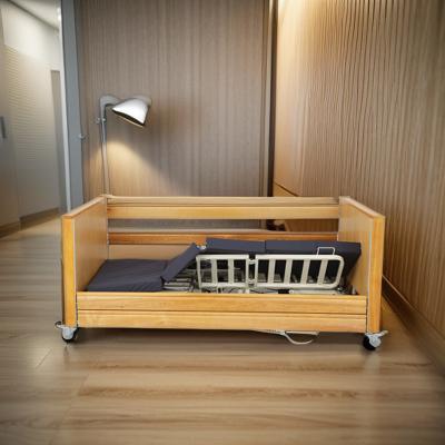 China Hospitals Clinics Accredited Home Electric Nursing Beds Solid Beech Slide Adjustable Guardrails Back Raising Leg Lifting Beds for sale