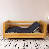 China Hospitals Clinics Accredited Home Electric Nursing Beds Solid Beech Slide Adjustable Guardrails Back Raising Leg Lifting Beds for sale