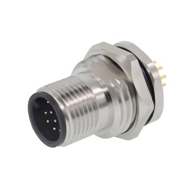 China 4 Pin Die Cast Screw A Code Male M12 Circular Connector Electrical Panel Front Mount PCB for sale