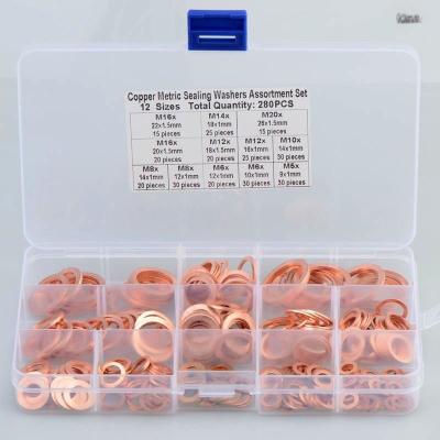 China Copper Metric Sealing Washers Assortment Set 12 sizes 280 pcs cooper washer kit M6-M16 for sale