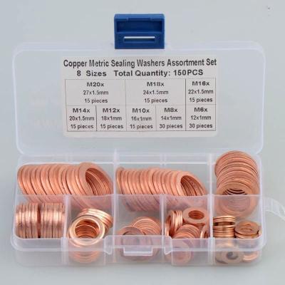 China Copper Metric Sealing Washers Assortment Set 8 sizes 150 pcs cooper washer kit for sale