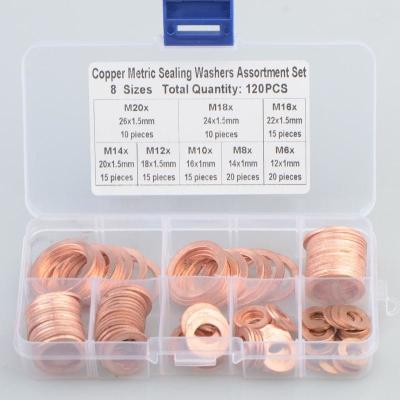 China Copper Metric Sealing Washers Assortment Set 8 sizes 120 pcs cooper washer kit for sale