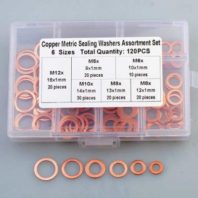China Copper Metric Sealing Washers Assortment Set 6 sizes 120 pcs cooper washer kit for sale