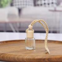 China 10 ml square empty glass handing car perfume bottle with wooden cap for sale