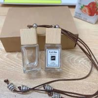 China 10 ml square empty glass handing car perfume bottle with wooden cap for sale