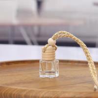 China 10 ml square empty glass handing car perfume bottle with wooden cap for sale