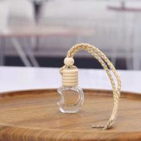 China 10 ml square empty glass handing car perfume bottle with wooden cap for sale