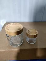 China 2oz 9oz clear glass jar with Common screw bamboo cap and cap Laser -engraved  logo for sale