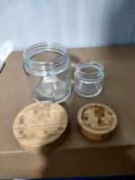 China 2oz 9oz clear glass jar with Common screw bamboo cap and cap Laser -engraved  logo for sale