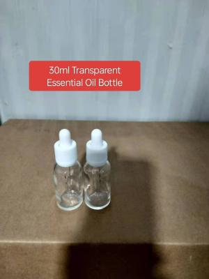 China 30ml Transparent glass Essential oil bottle+amber ink graduated glass pipettte+white rubber + white plastic Child lock ring. for sale
