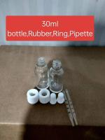 China 30ml Transparent glass Essential oil bottle+amber ink graduated glass pipettte+white rubber + white plastic Child lock ring. for sale