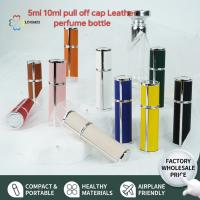 China Wholesale Premium Leather Refillable Perfume bottle| 5ml 10ml Luxury Travel Scent Spray Bottle with Pull-Off Cap for sale