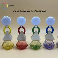 China Empty Hanging Glass Car Air Freshener Empty Bottles Wholesale | 5ml 8ml 10ml Car Diffuser Bottle with Bamboo Wooden Cap for sale
