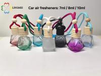 China Empty Hanging Glass Car Air Freshener Empty Bottles Wholesale | 5ml 8ml 10ml Car Diffuser Bottle with Bamboo Wooden Cap for sale