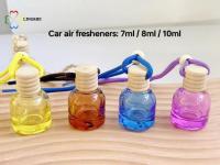 China Empty Hanging Glass Car Air Freshener Empty Bottles Wholesale | 5ml 8ml 10ml Car Diffuser Bottle with Bamboo Wooden Cap for sale